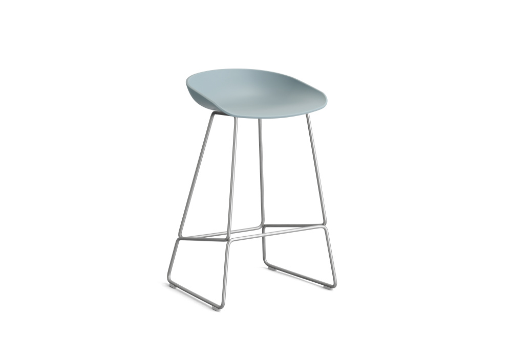 HAY AAS38 Bar Stool Low Stainless steel Sled base H65 Dusty Blue 2.0 ...